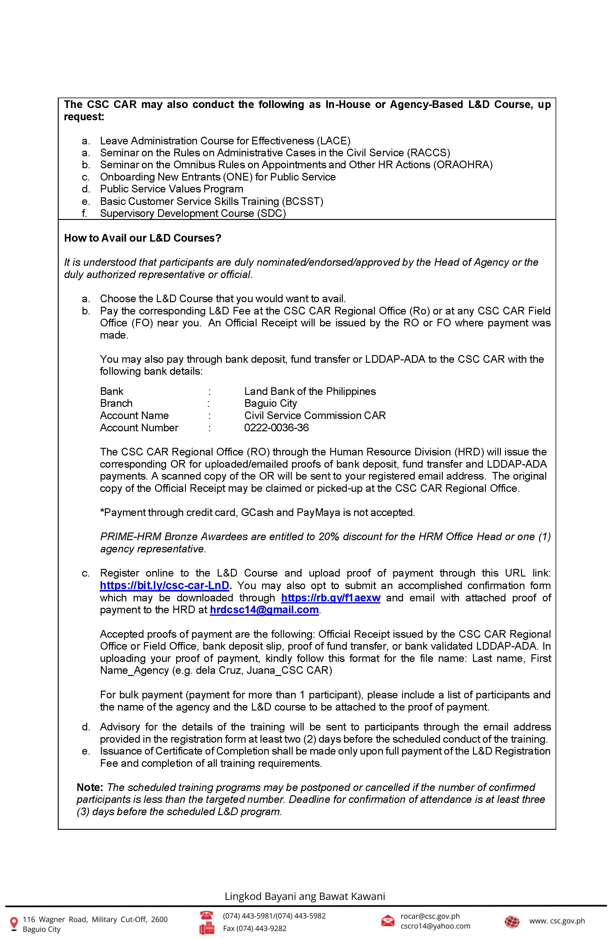 Learning and Development Opportunities for Calendar Year 2025 Learning and Development Opportunities for Calendar Year 2025